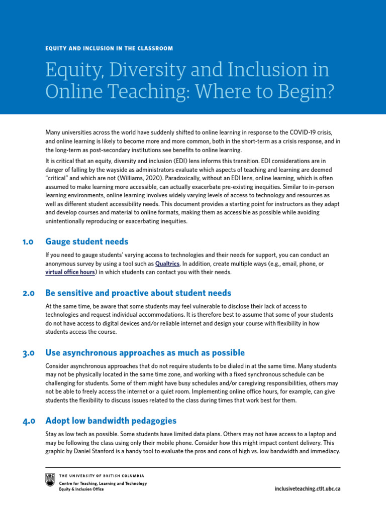 Equity Diversity Inclusion Online Teaching | PDF | Educational ...