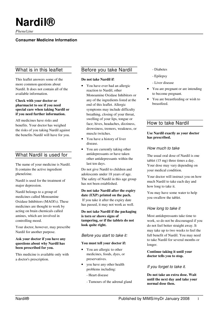 Nardil | PDF | Adverse Effect | Medicine