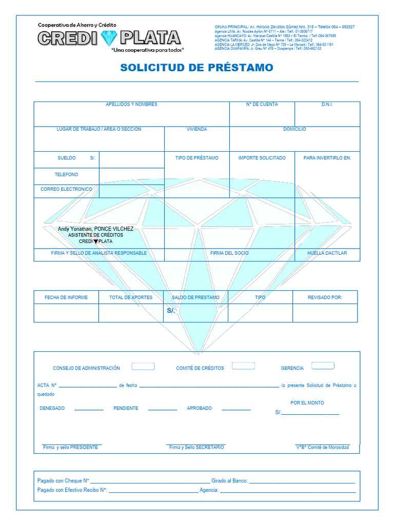 Formato de Sol Prestamo Con Lavado 4 | PDF | Cooperativa | Interés