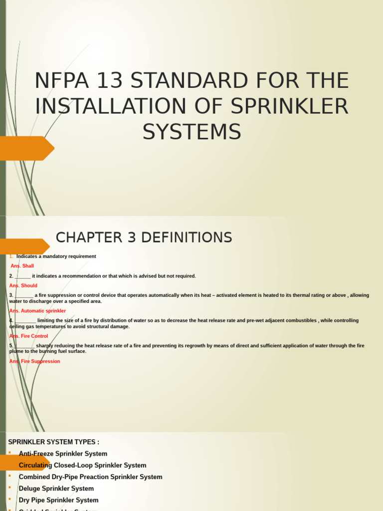 NFPA 13 Sprinkler System Definitions | PDF | Pipe (Fluid Conveyance ...
