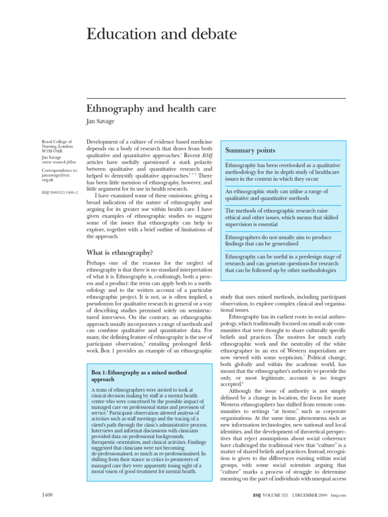 Ethnography in Healthcare Research | PDF | Ethnography | Qualitative ...