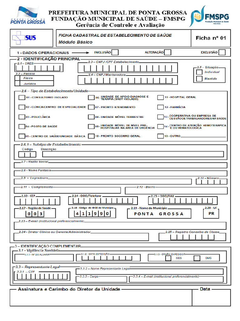 Fichas Completa Do CNES No 01 Ao 12 NOVO | PDF