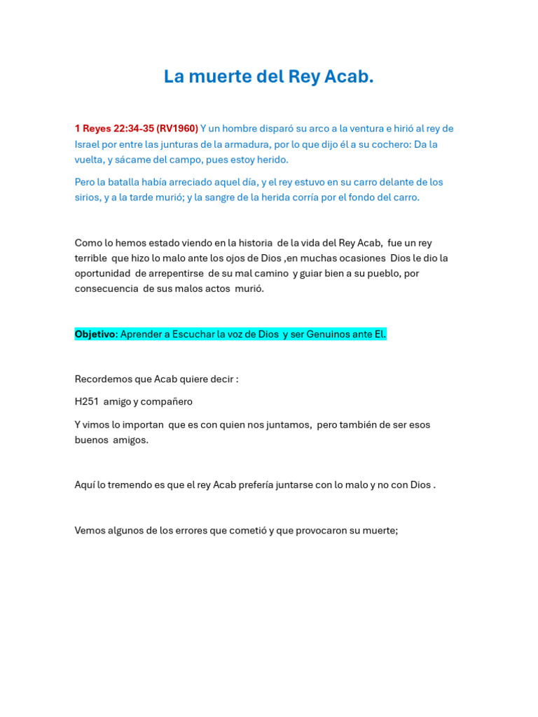 La Muerte Del Rey Acab | PDF | Libros de reyes