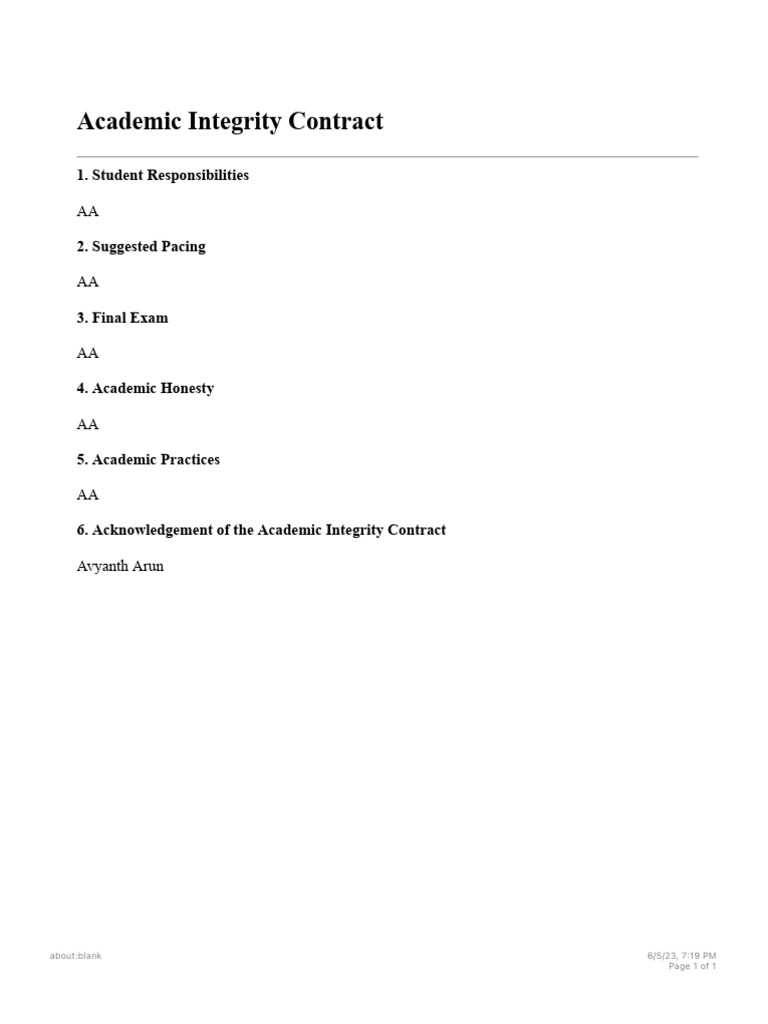 Academic Integrity Contract Guidelines | PDF