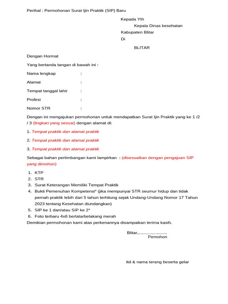 Surat Permohonan SIP | PDF