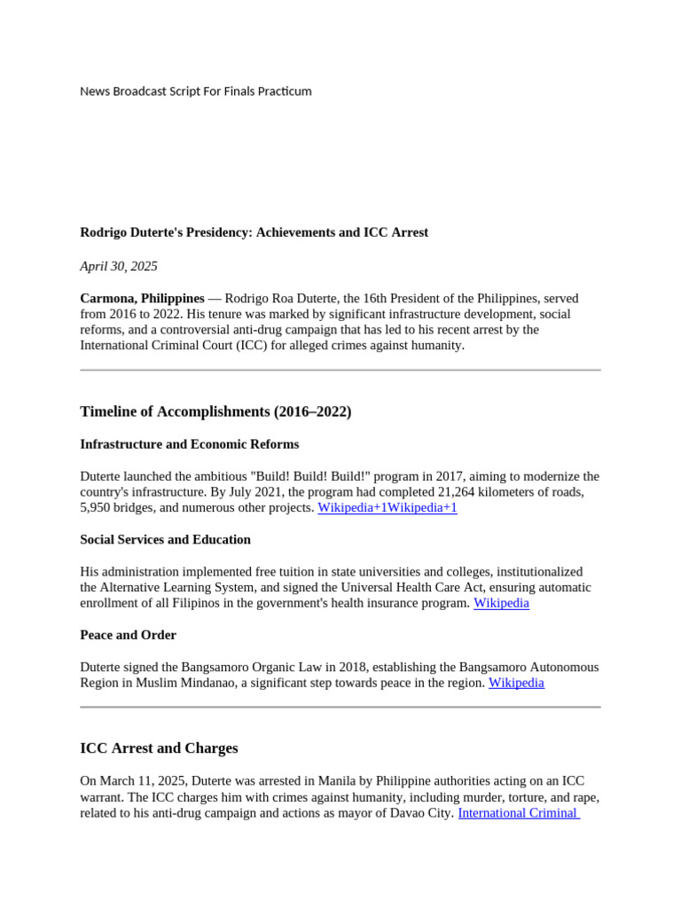 News Broadcast Script For Finals Practicum | PDF | Volcano | Rodrigo ...