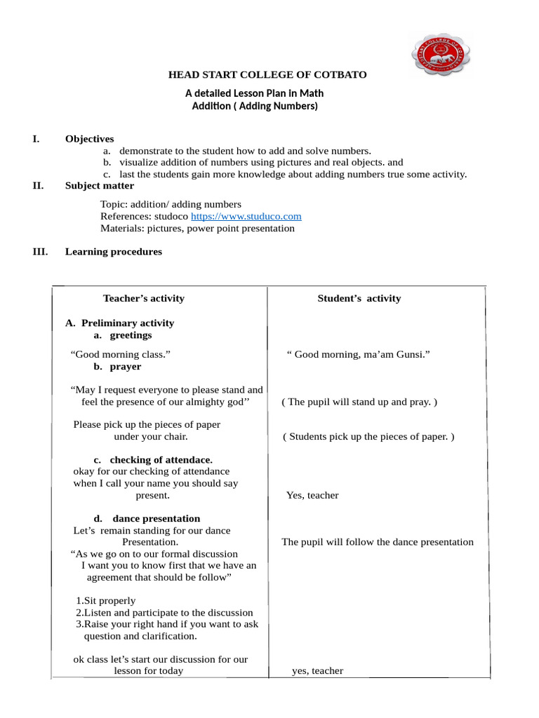 Final Detailed Lesson Plan | PDF | Lesson Plan | Cognition