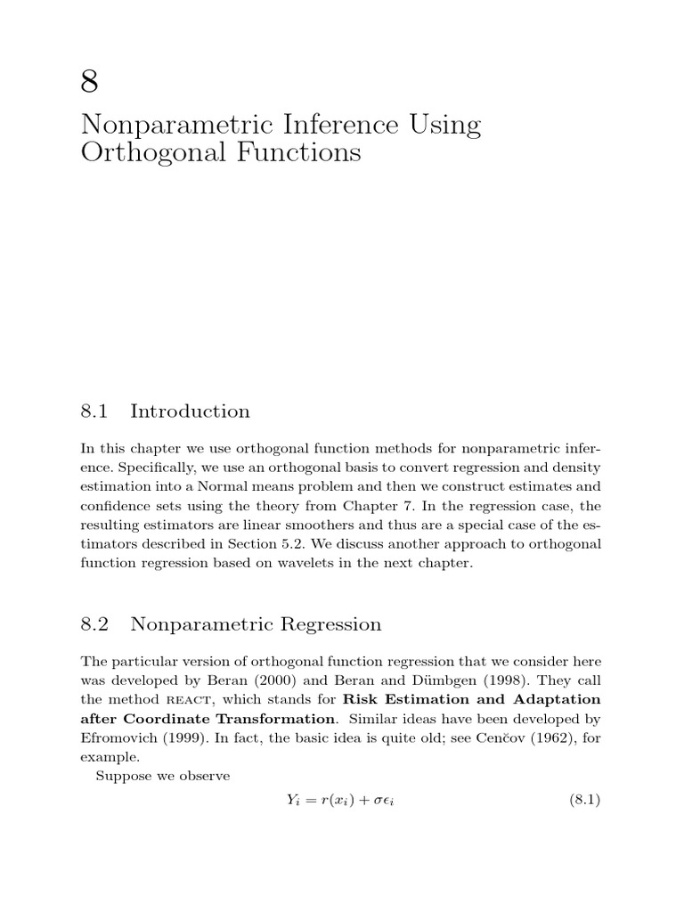 Nonparametric Inference Using Orthogonal Functions Pdf Regression