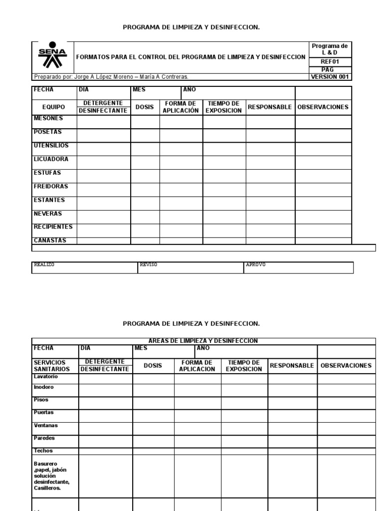 Formatos para El Control Del Programa de Limpieza y Desinfeccion | PDF