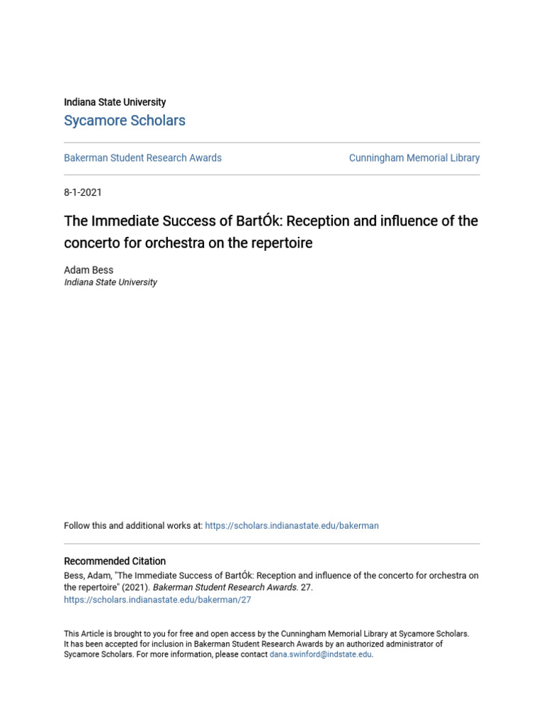 The Immediate Success of BartÓk_ Reception and influence of the c | PDF ...