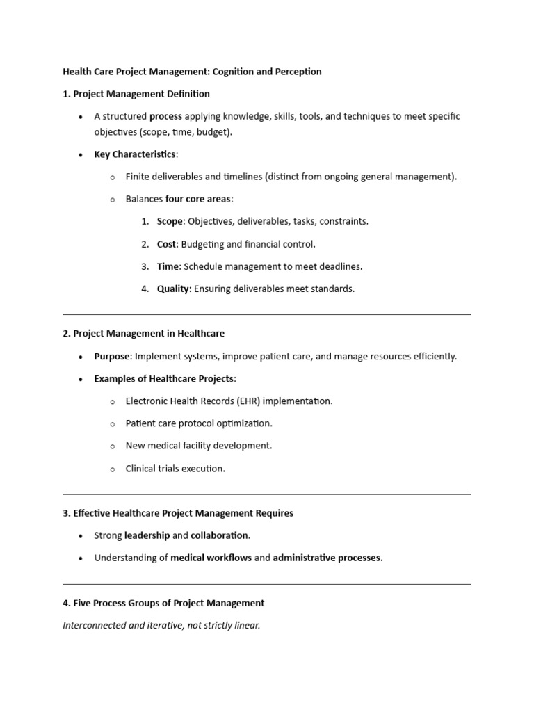 1 Health Care Project Management Cognition and Perception | PDF ...
