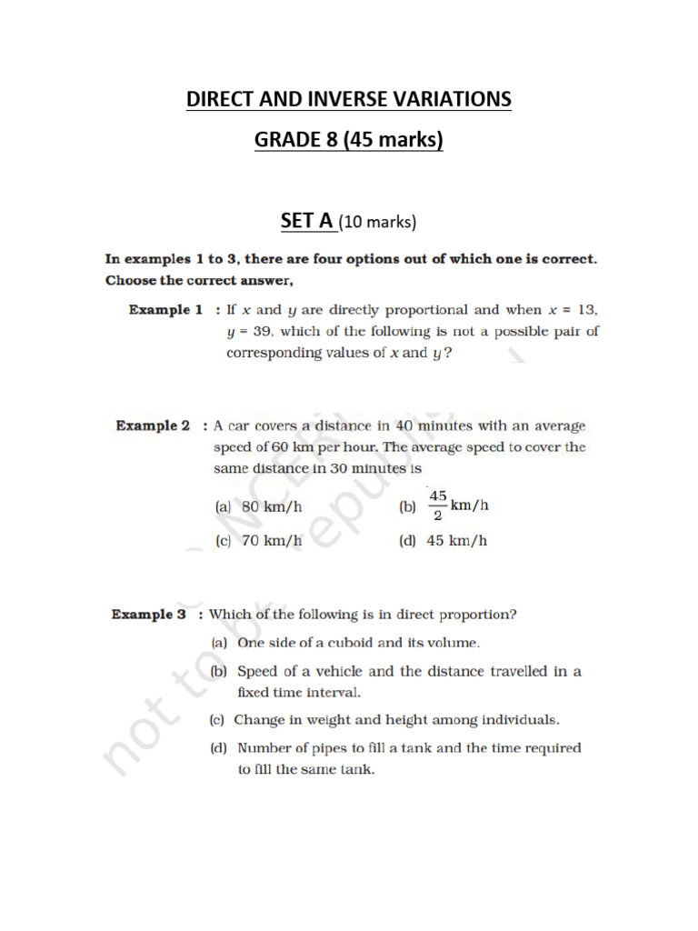 Direct and Inverse Variation Test | PDF