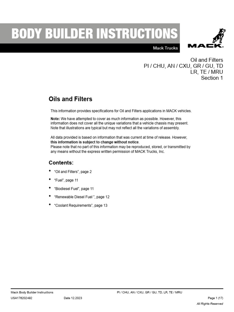 Mack HD Sec 1 Oil Filter Final | PDF | Biodiesel | Diesel Fuel