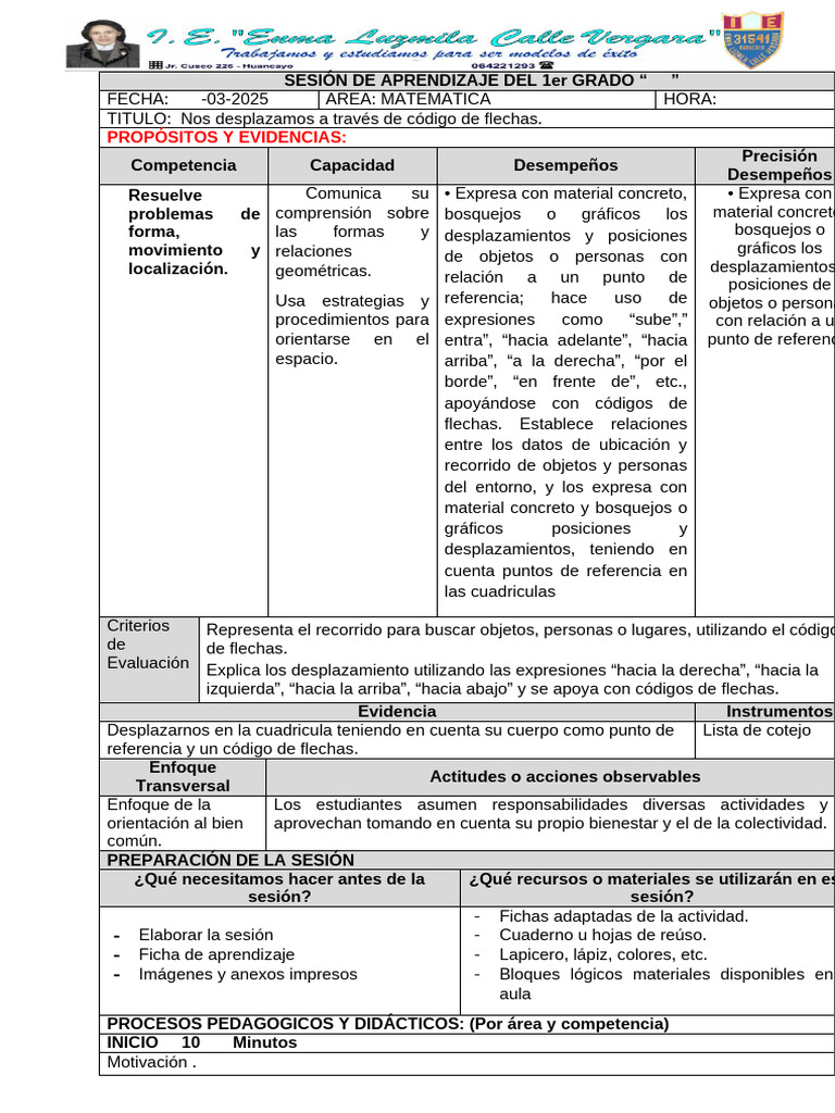 SESION MAT - Nos Desplazamos A Través de Código de Flechas. | PDF ...