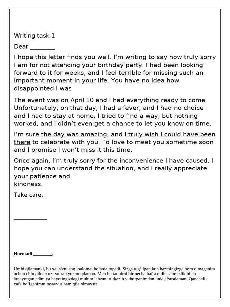 Writing Task 1 Apology Shablon | PDF