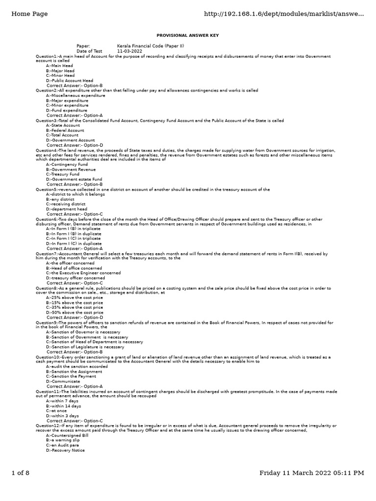 Kerala Financial Code Paper II Answers | PDF | Banks | Cash