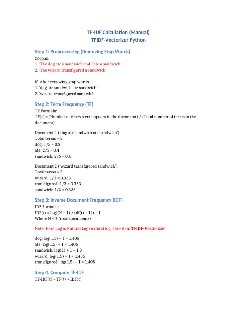 Week 3 TF-IDF - Vectorizer - Calculation | PDF