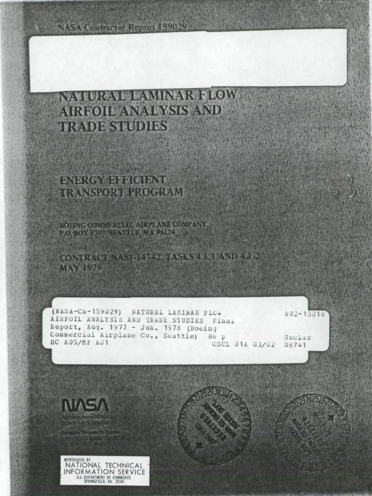 Natural Laminar Flow Airfoil Analysis and Trade Studies: Energy Efficient Transport Program ...