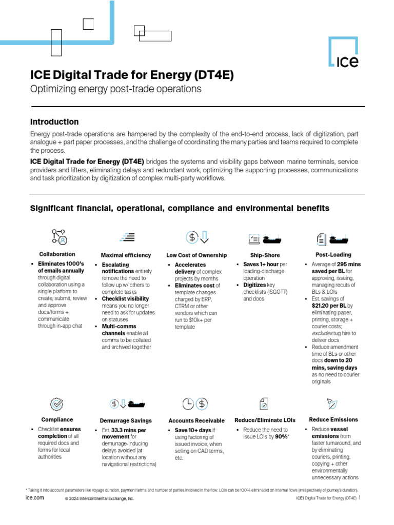 ICE Digital Trade For Energy DT4E Factsheet Sep 2024 | PDF | Oil Tanker