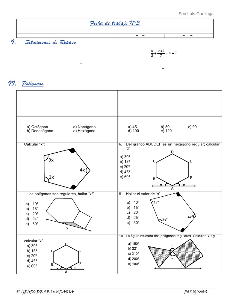 Ficha de Trabajo Tercer de Secundaria | PDF | Formas geométricas | Geometría euclidiana