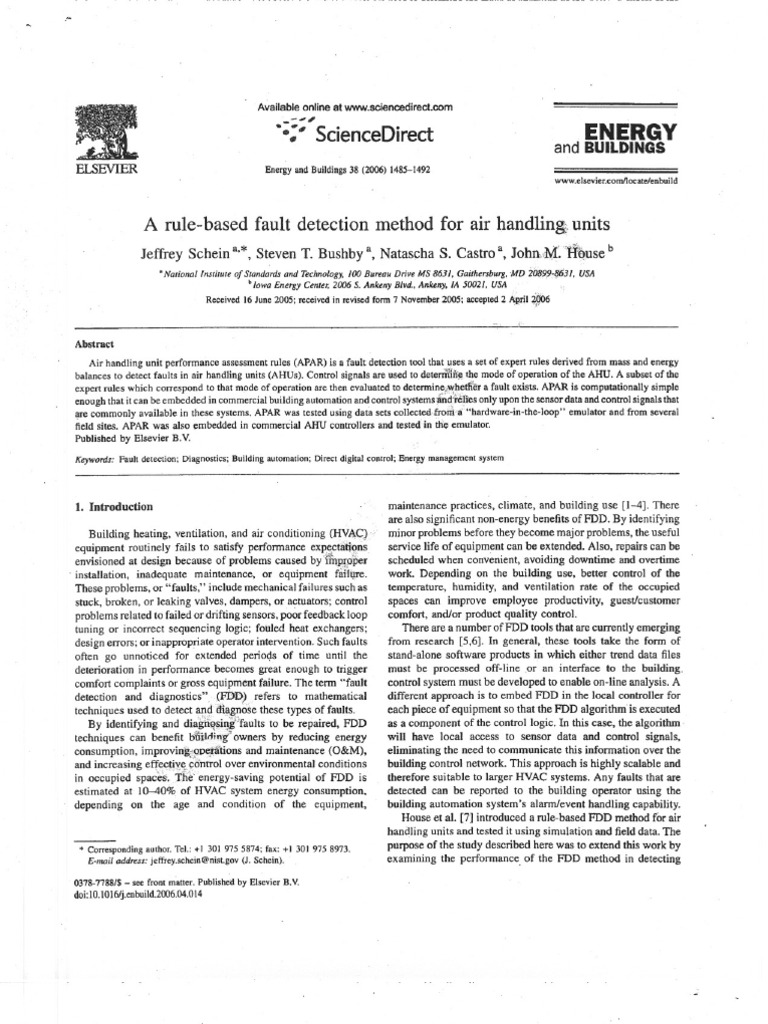 Rule-Based Fault Detection Method For Air Handling Units | PDF | Hvac | Air Conditioning