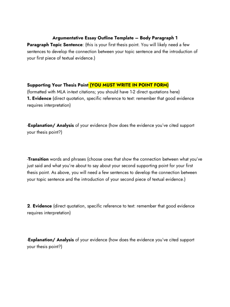 4. Argumentative Essay Outline_Plan Template | PDF | Essays | Thesis