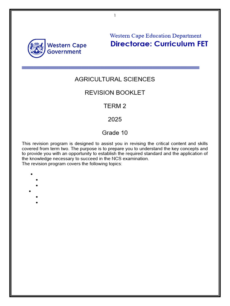 Agricultural Sciences GR 10 Revision Source Term 2 2025 | PDF | Soil ...