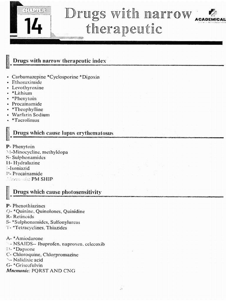 Drugs With Narrow Therapeutic Handout | PDF