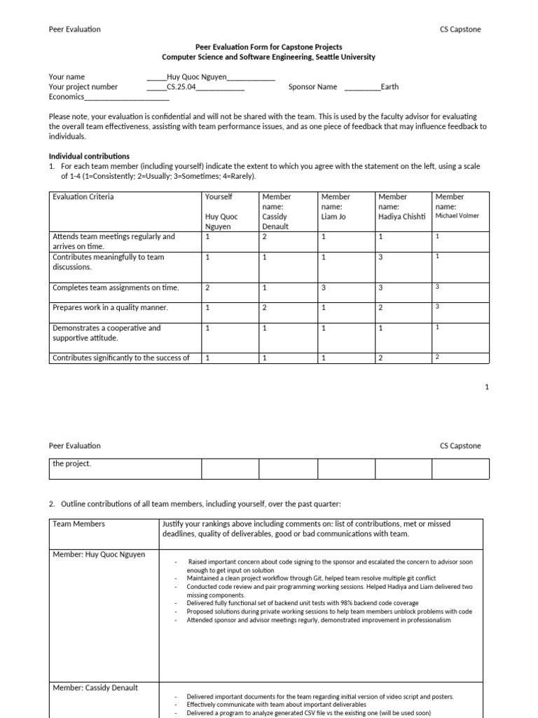 Peer Evaluation Template | PDF | Cognition