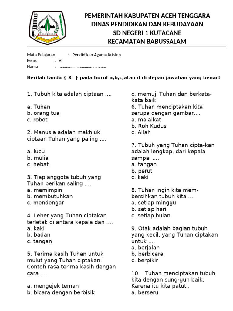 Uts Klas 6 SD | PDF