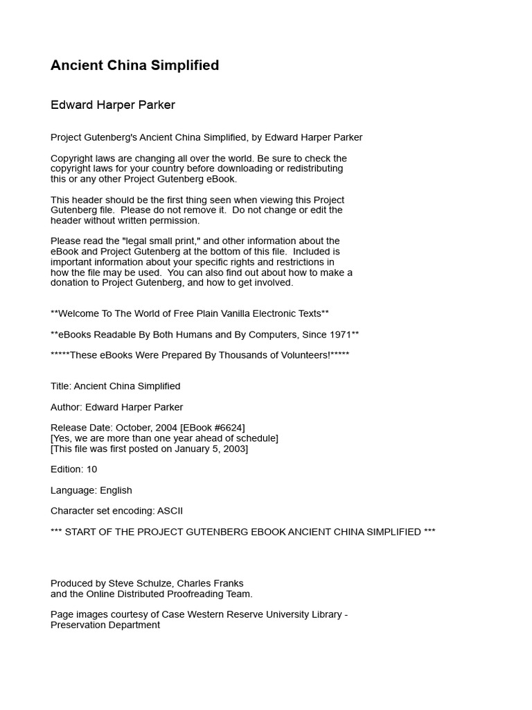 Simplified Overview of Ancient China | PDF | Project Gutenberg ...