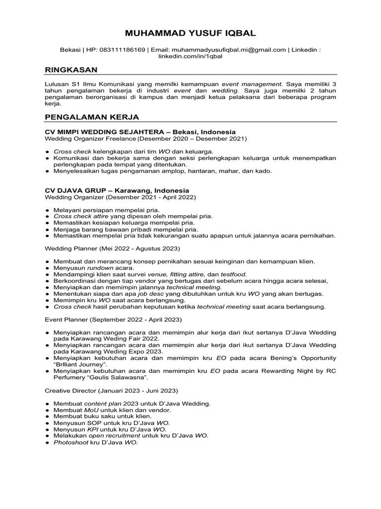 CV ATS - Muhammad Yusuf Iqbal | PDF