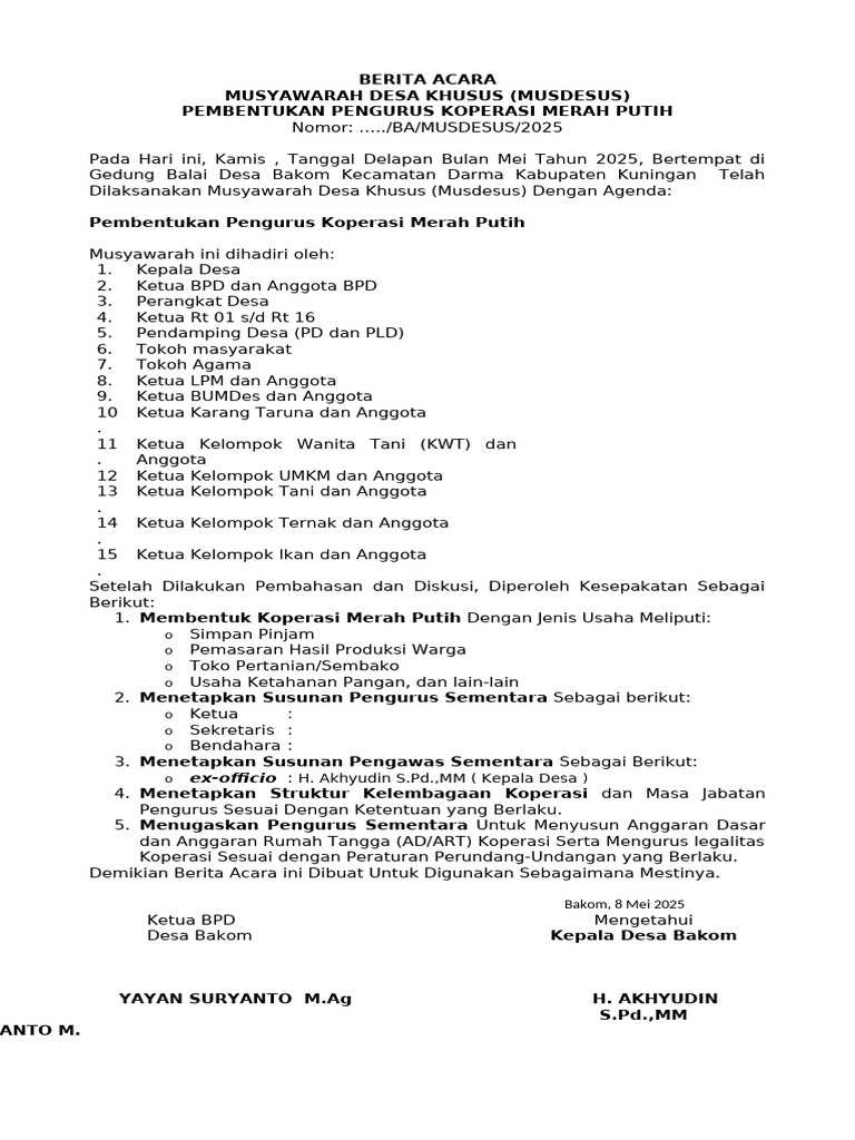 Berita Acara Koperasi Merah Putih | PDF