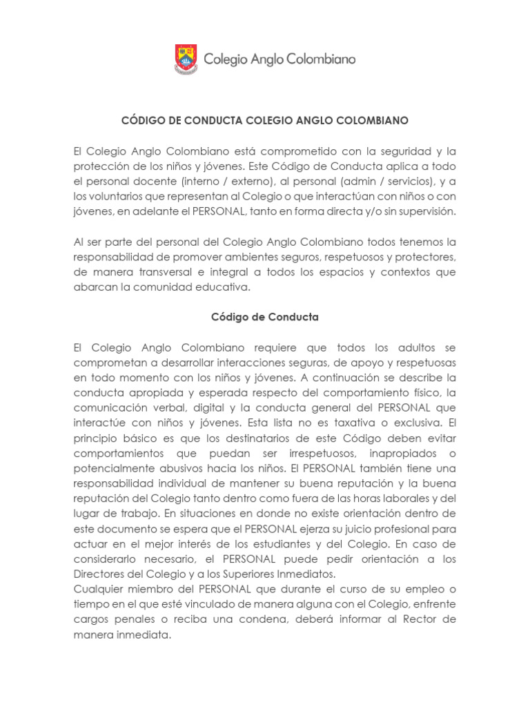 Código de Conducta del Colegio Anglo Colombiano | PDF | Facebook ...