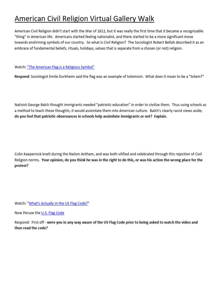American Civil Religion Virtual Gallery Walk | PDF | Pledge Of ...