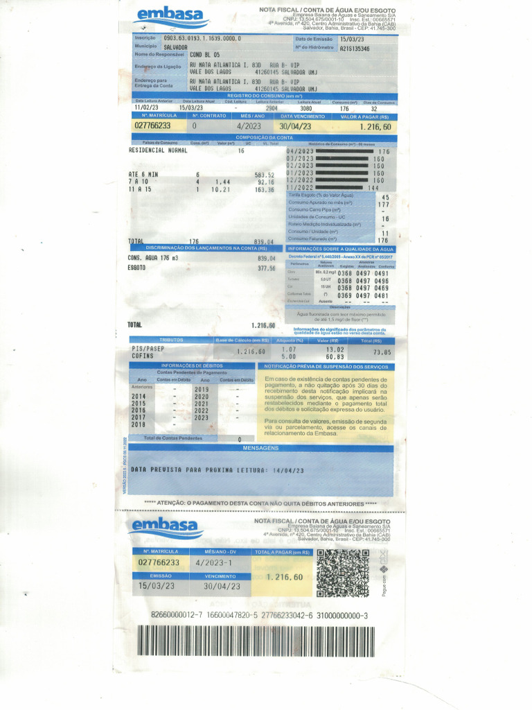 Contas Coelba e Embasa | PDF