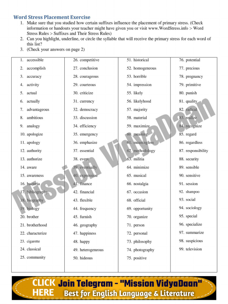 Word Stress Exercise | PDF