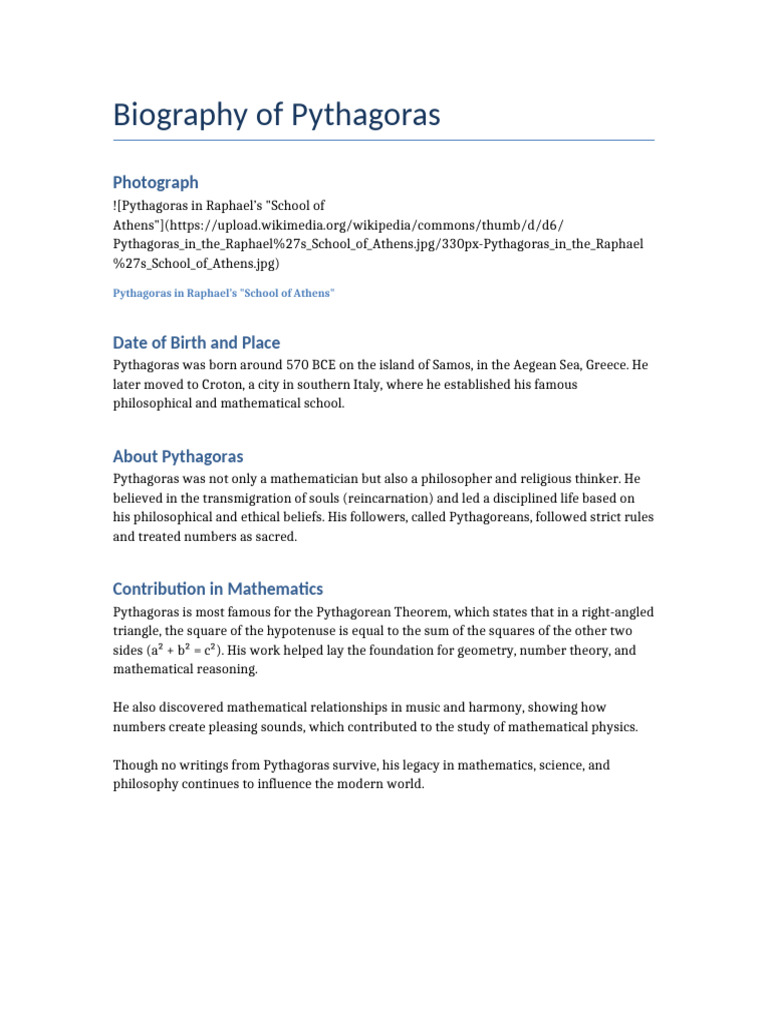 Biography of Pythagoras | PDF