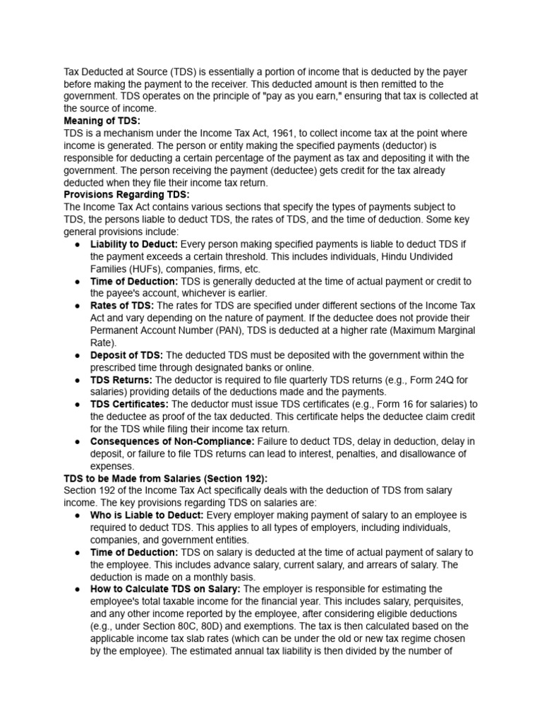 Introduction Meaning of TDS Provision Regarding TD.. | PDF | Income Tax ...