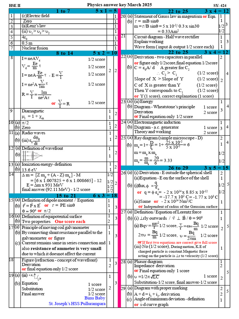 Physics Answer Key March 2025 | PDF | Physics | Physical Phenomena