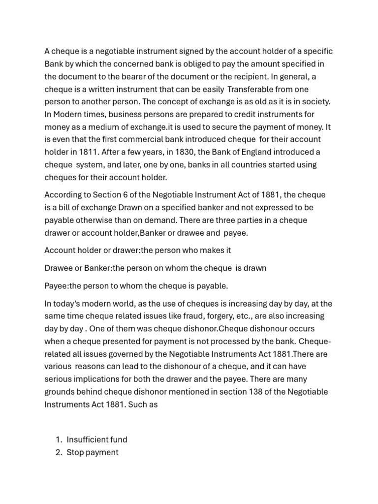 Introduction | PDF | Cheque | Negotiable Instrument