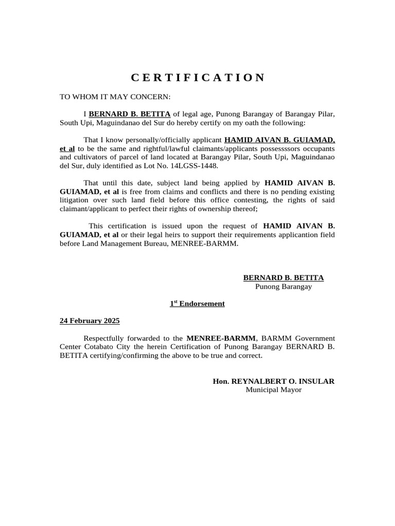 Barangay Certification of Low Income | PDF