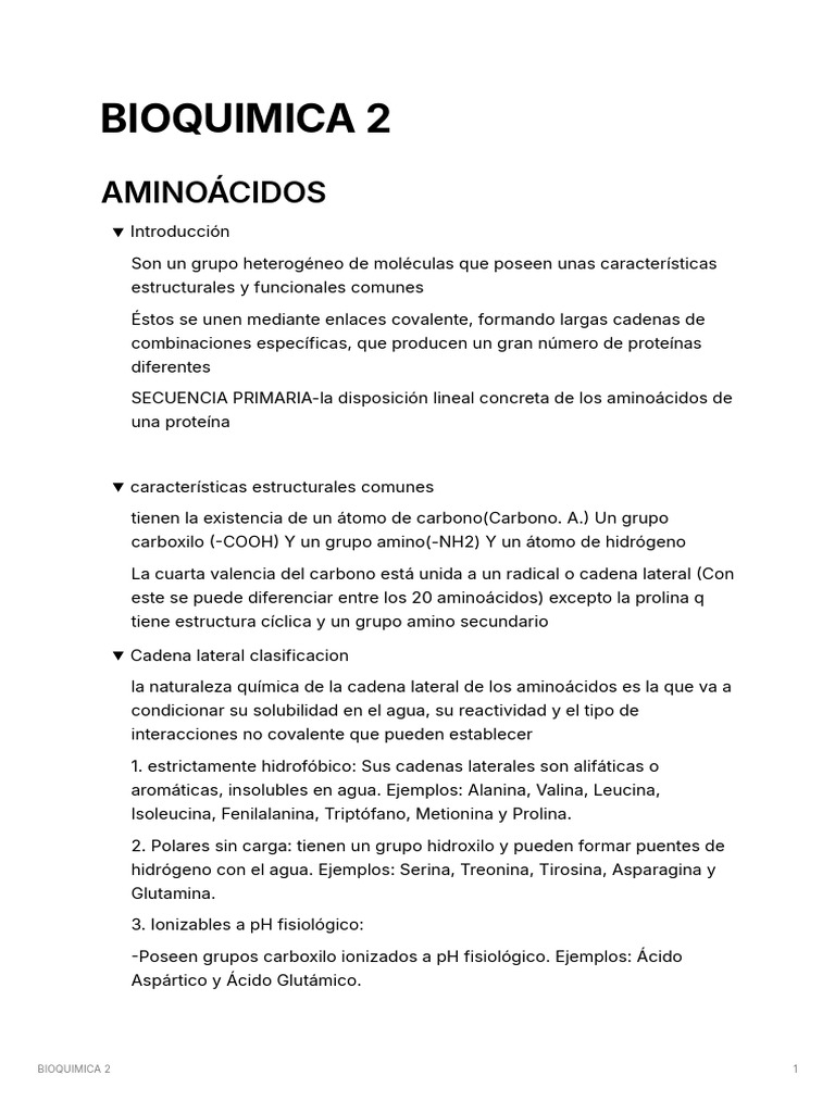 BIOQUIMICA_2 | PDF | Aminoácidos | Proteínas