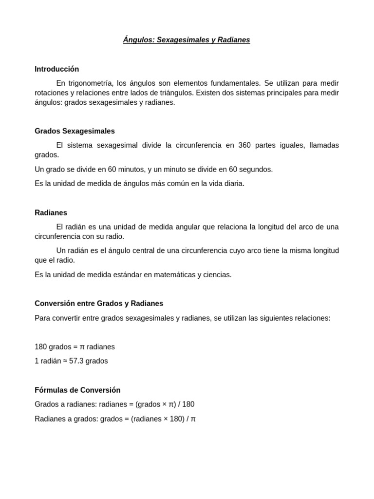 Clase de Angulos Grados Radian | PDF