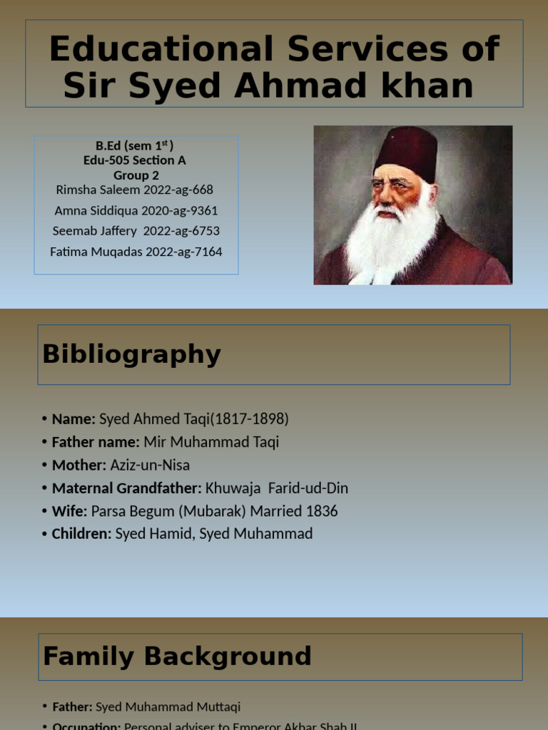 Sir Syed Ahmad Khan: Educational Reformer | PDF | Pakistan Movement ...