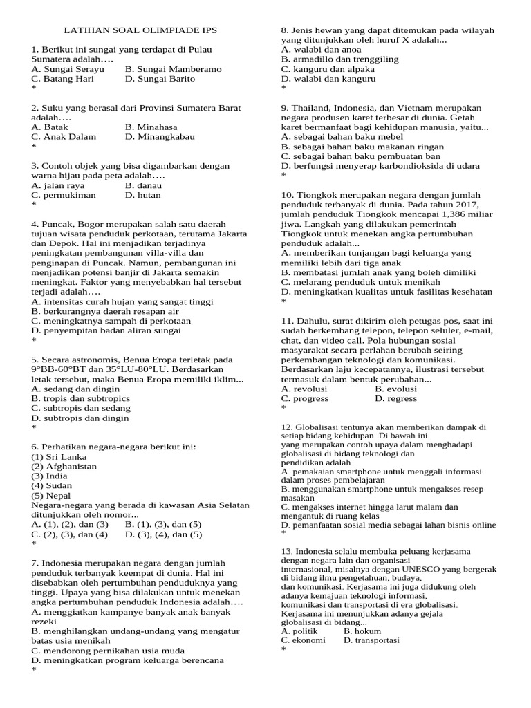 Latihan Soal Olimpiade Ips TJ | PDF