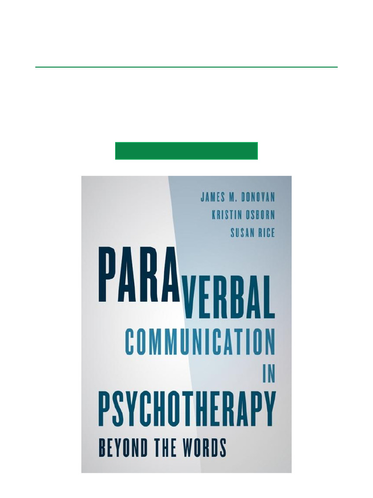 Paraverbal Communication in Psychotherapy Beyond The Words Complete ...