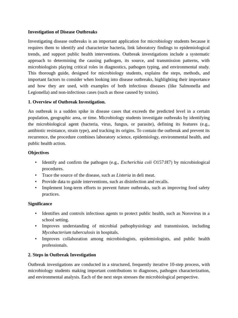 Disease Outbreak Investigation Guide | PDF | Pathogen | Infection