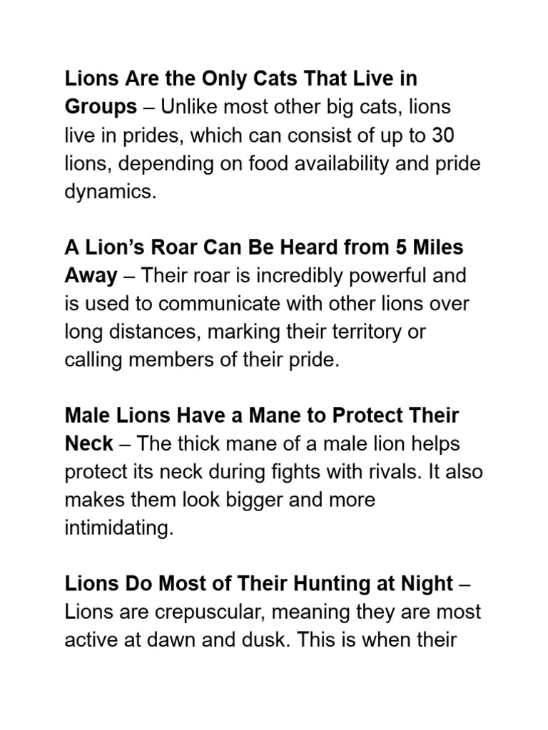 Fun Facts About Lions and Lionesses | PDF