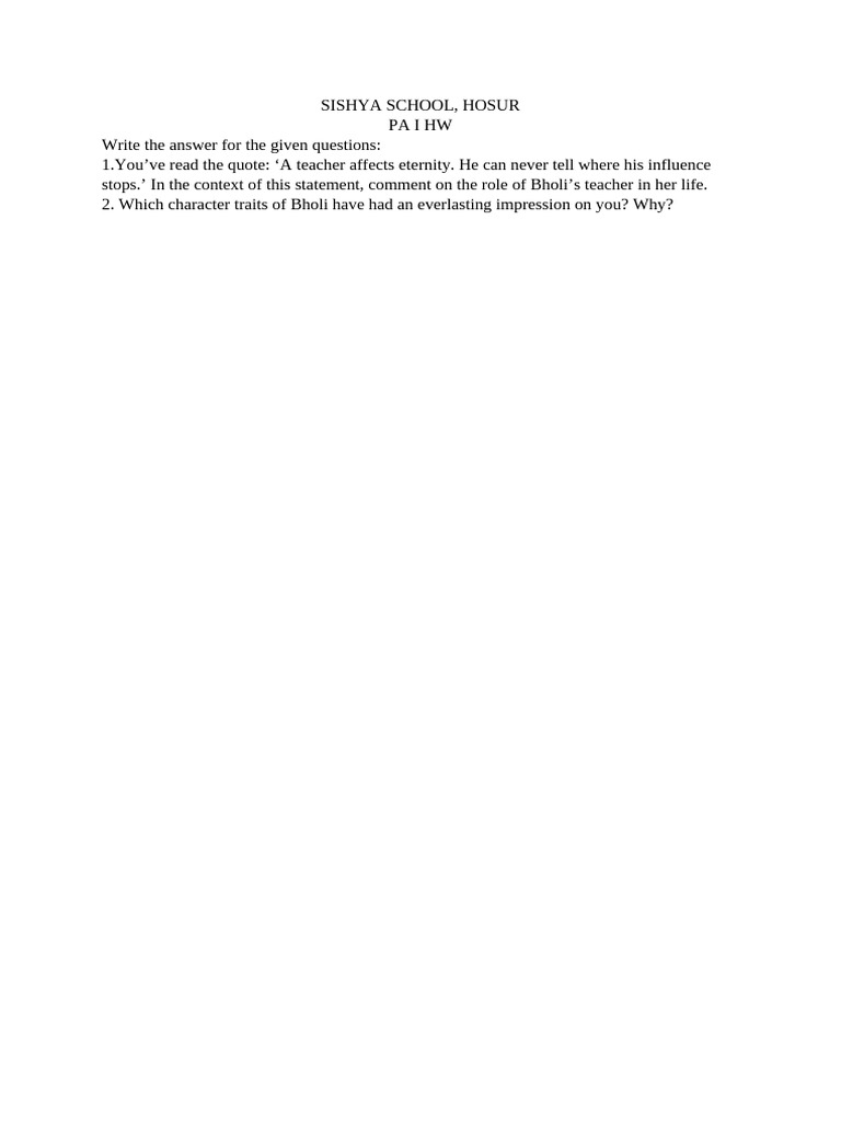 Bholi's Teacher and Character Traits | PDF